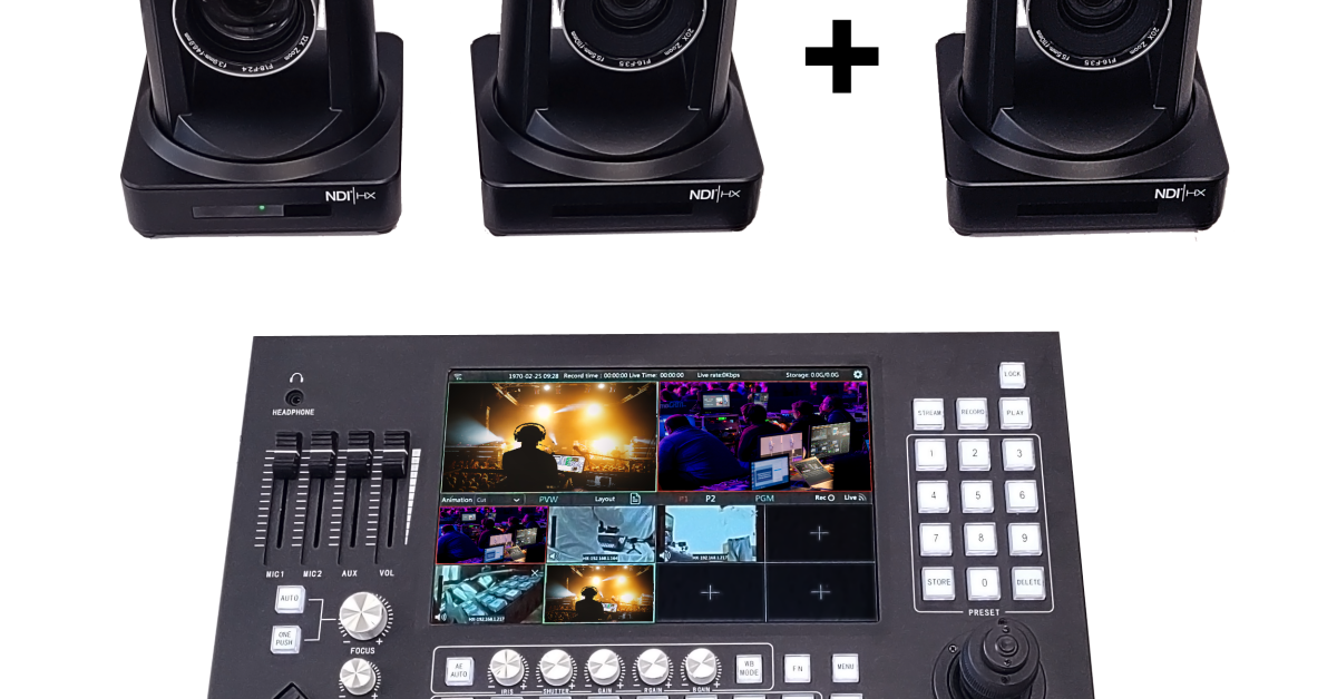 PTZCam Switch N8 NDI Switcher Bundle with Three 20X Optical Zoom PTZ ...